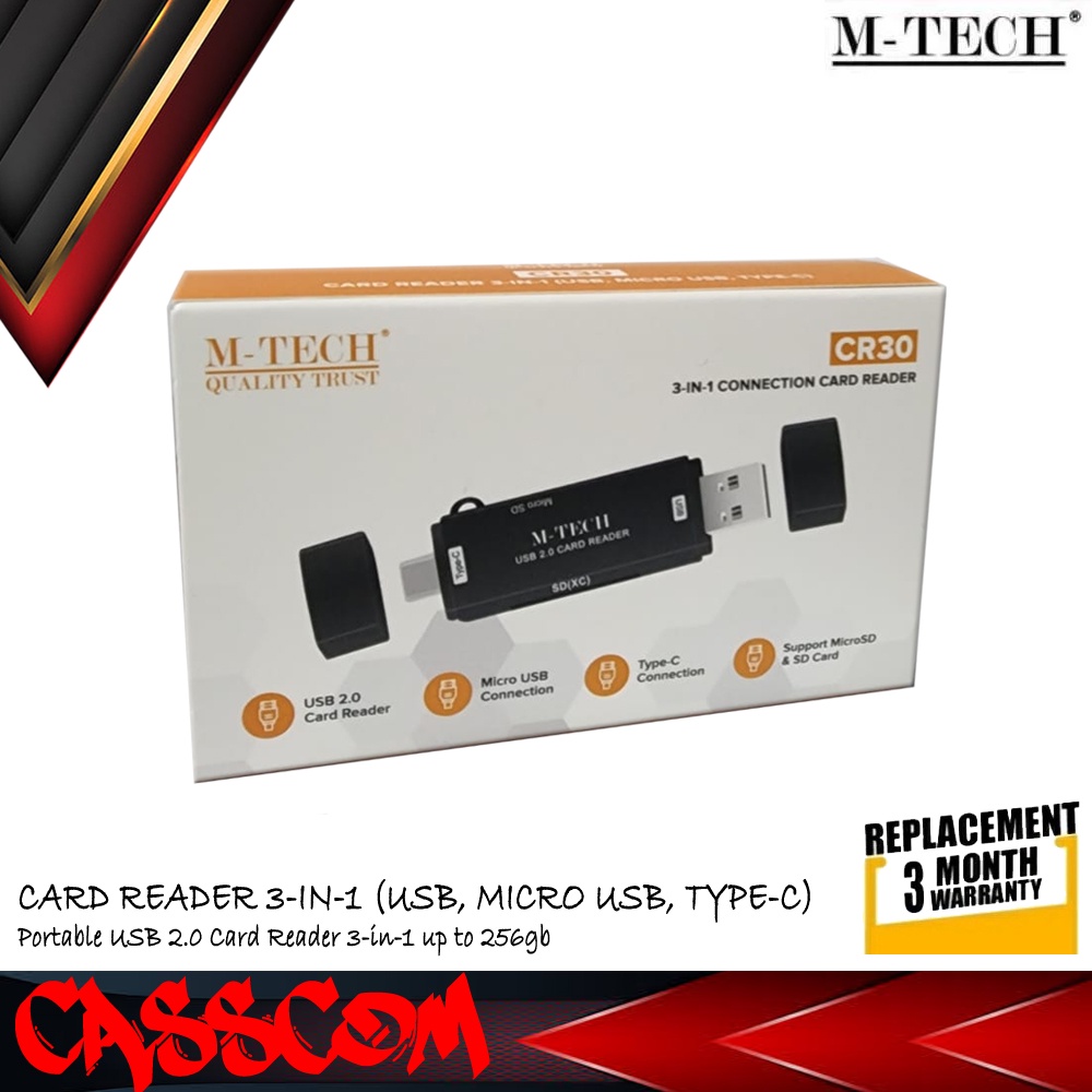 Jual Cardreader M-Tech CR30 3in1 OTG Usb 2.0, Type C, Micro USB Card ...
