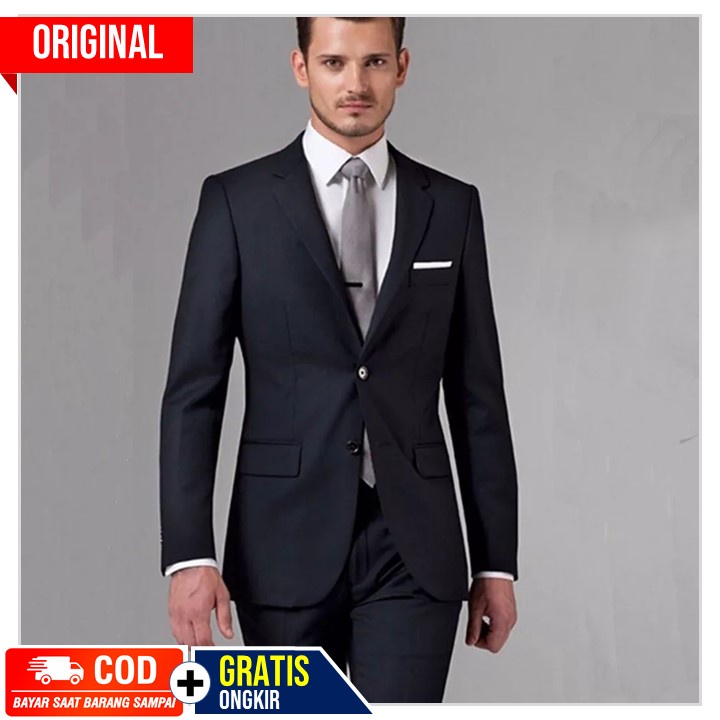 Jual SETELAN JAS PRIA SLIM SUIT ORIGINAL 4IN1 EXCLUSIVE ARLTON BLACK ...