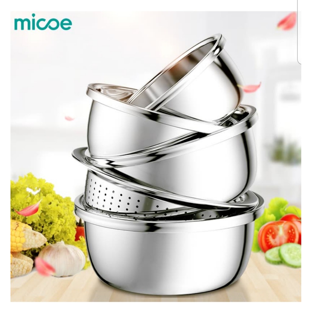 Jual MICOE Baskom Wadah Dapur Cuci Sayr Buah Sup Adonan Stainless Steel ...