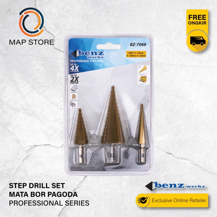 Jual Step Drill Bit Set / Mata Bor Pagoda Hss By Benz Werkz | Shopee ...