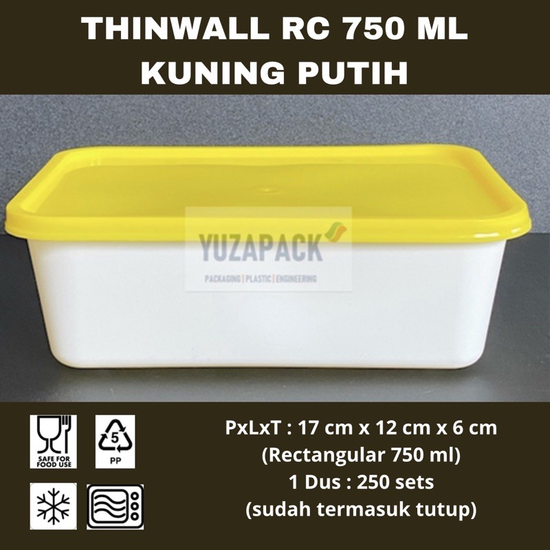 Jual Thinwall Rectangular 750 ml Putih Kuning Food Container/ Take Away ...