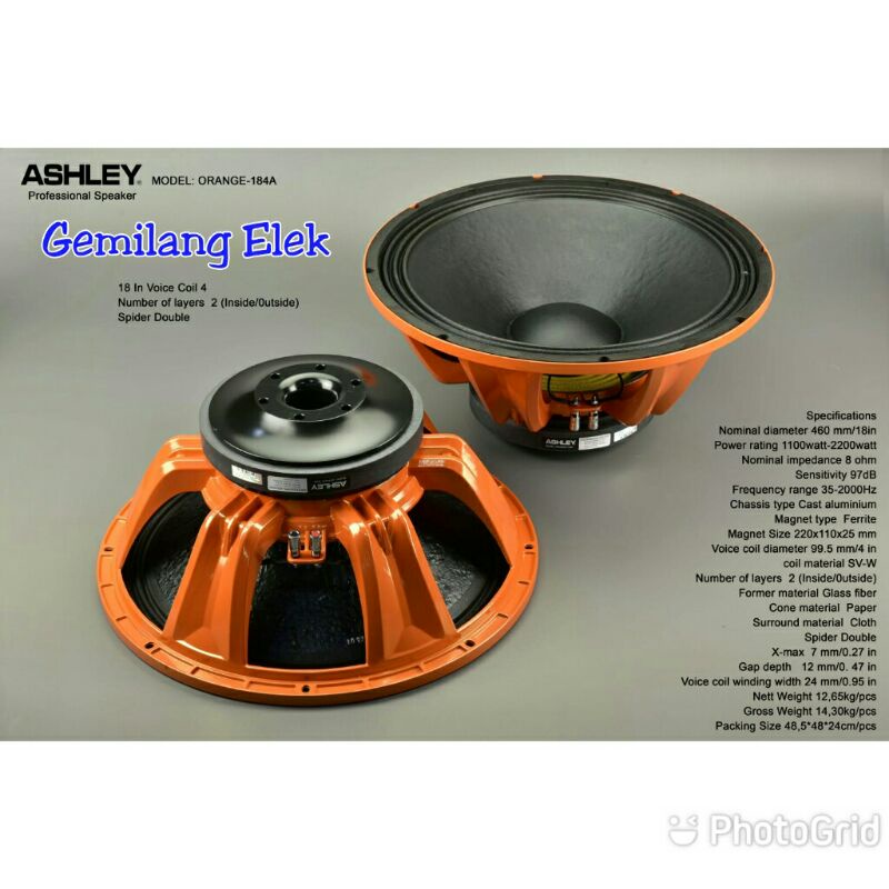 Jual Speaker ASHLEY 18 inch ORANGE 184A Original | Shopee Indonesia