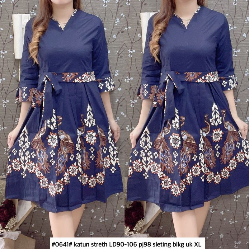 Jual 0641 Dress batik navy Detail di pic | Shopee Indonesia
