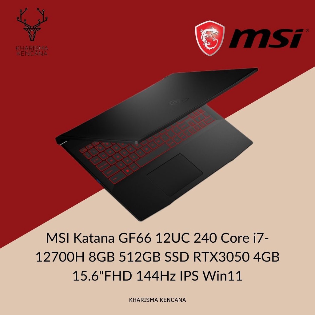 Jual MSI Katana GF66 12UC 240 Core i7-12700H 8GB 512SSD RTX3050 4GB Win11 | Shopee Indonesia