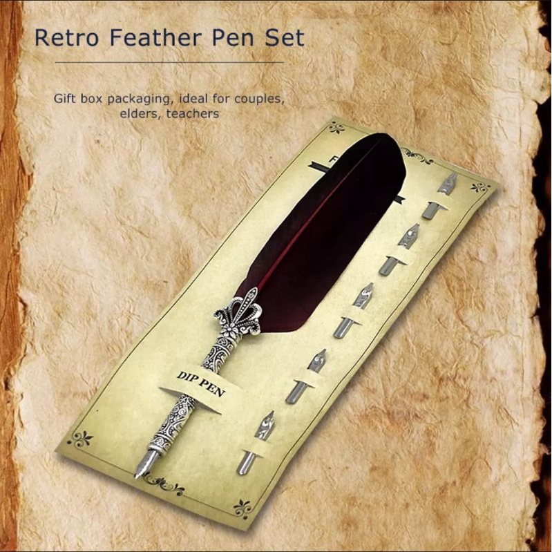 Jual Retro Pen Set Bulu Pena bulu Retro pulpen retro | Shopee Indonesia