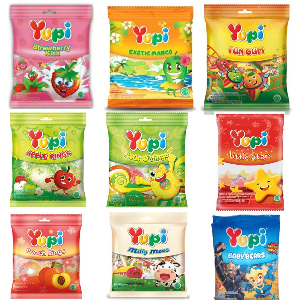 Jual YUPI Candy Gummy Kiss Strawberry, Little Stars & Peach Rings Pack ...