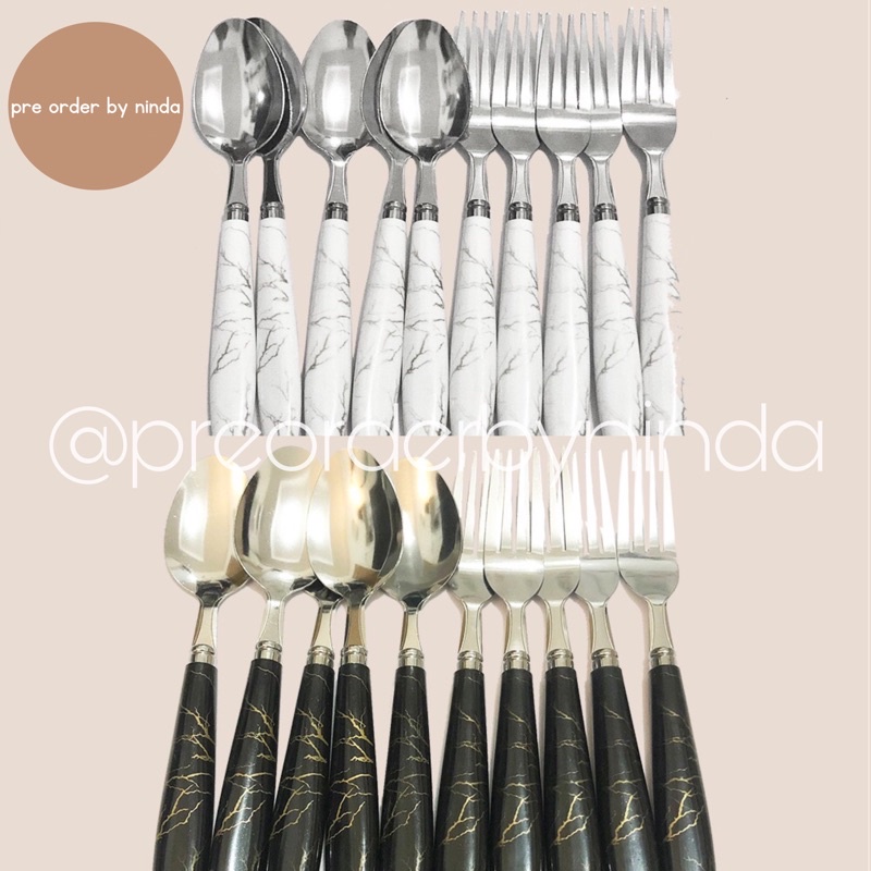 Jual [READY STOCK] Set Sendok Garpu Marble isi 10 - SENDOK MAKAN ...