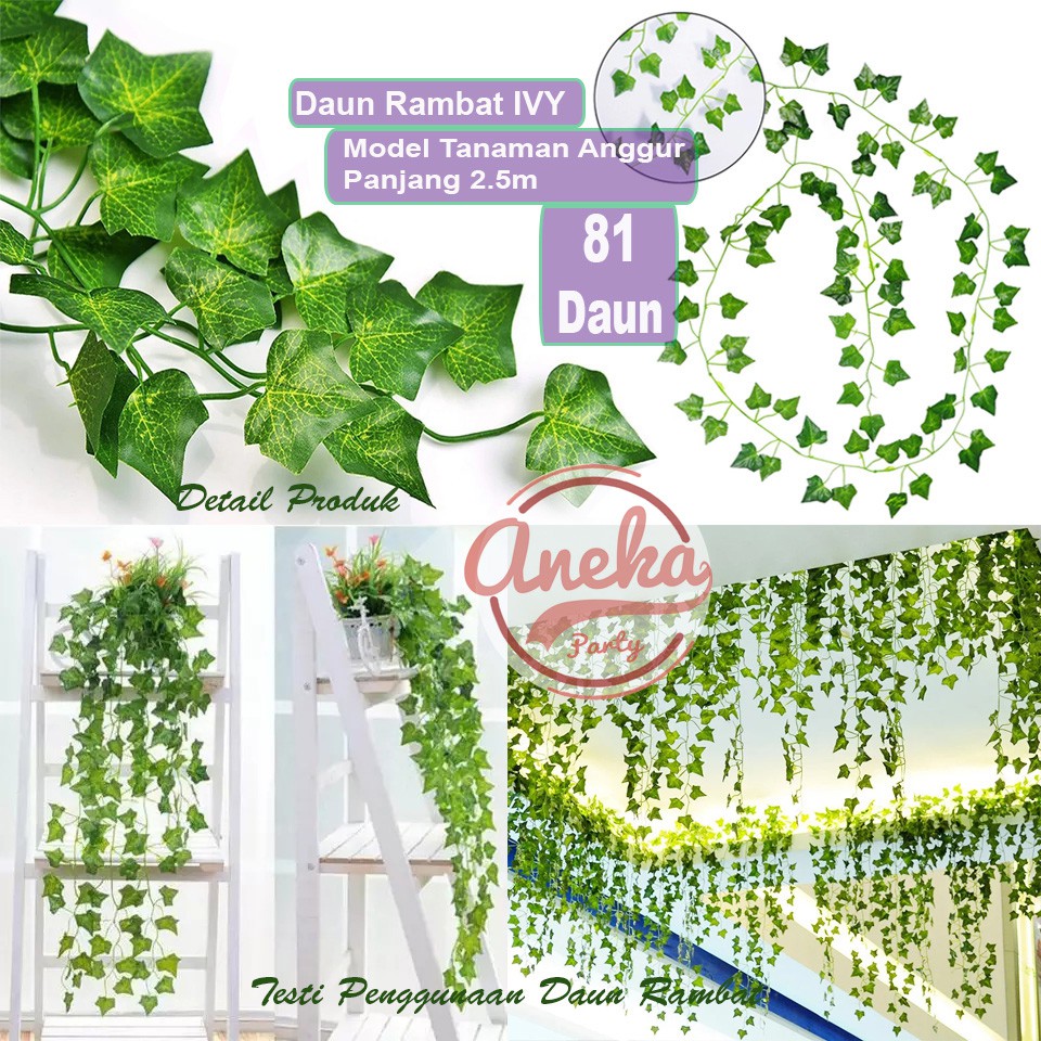 Jual Daun Rambat Plastik / Hiasan Dinding Daun IVY Artificial / Daun ...