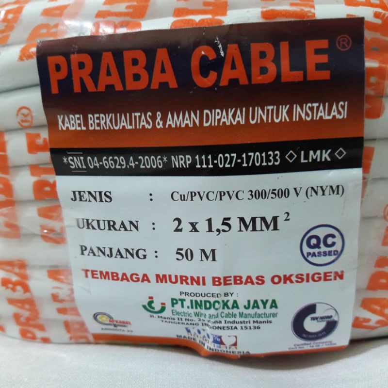 Jual Kabel Listrik Kawat PRABA (Nym 2x1,5mm) 50m. | Shopee Indonesia