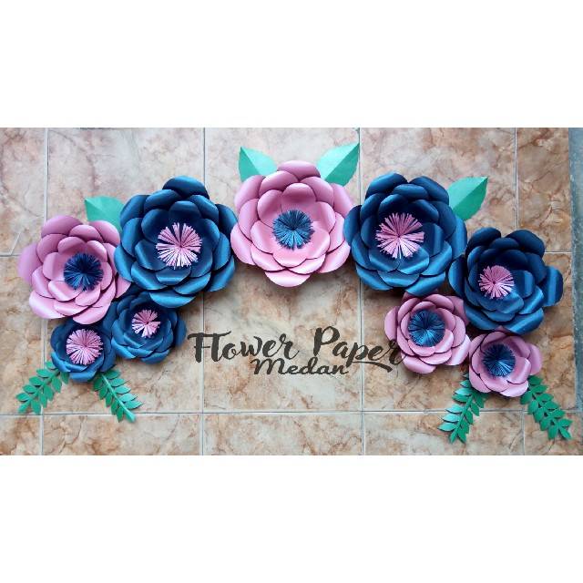 Jual Paper flower / bunga kertas dekorasi backdrop / navy mix dark pink ...