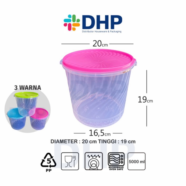 Jual Toples Sealware 5 Liter (D=20cm) Plastik Besar Tempat Kerupuk Peyek Bulat BPA FREE PP5 Aman ...