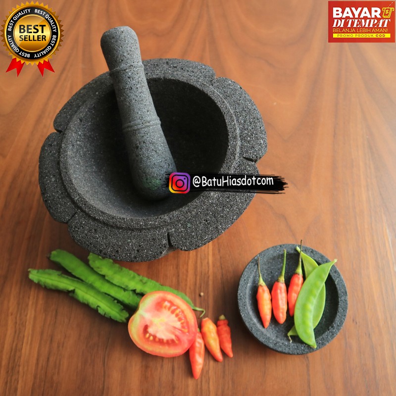 Jual ( 20 cm ) Lumpang dan Alu Batu Lava Merapi Asli Motif Bunga ...