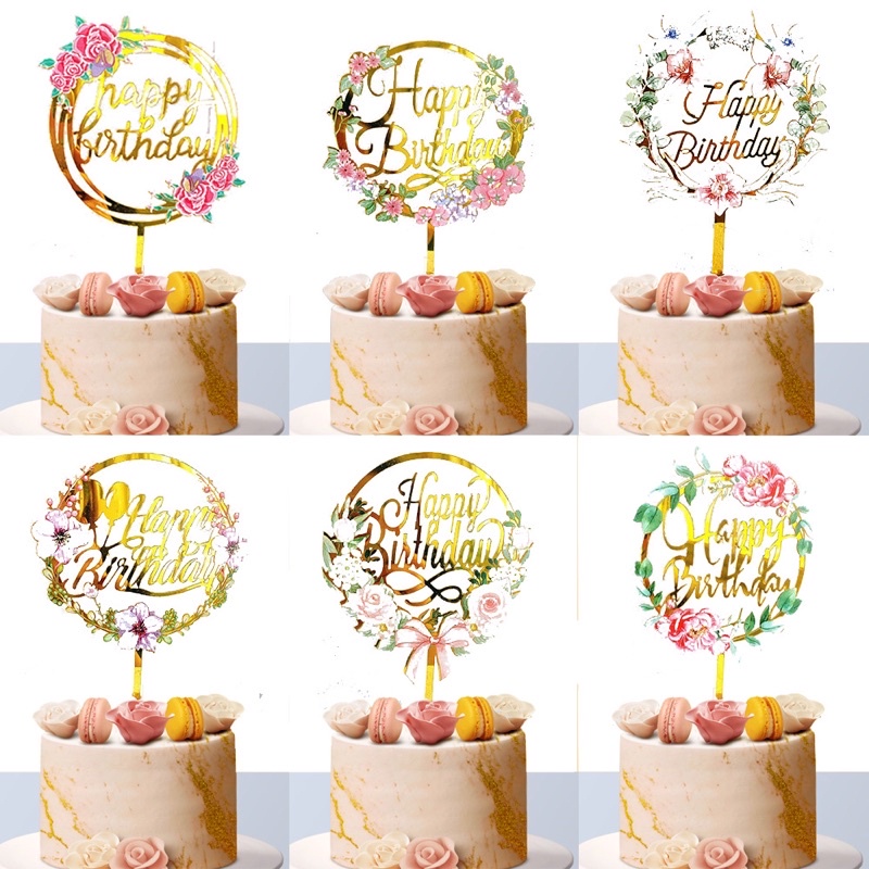 Jual TOPPER CAKE ACRYLIC HAPPY BIRTHDAY FLOWER | TUSUK KUE HAPPY ...