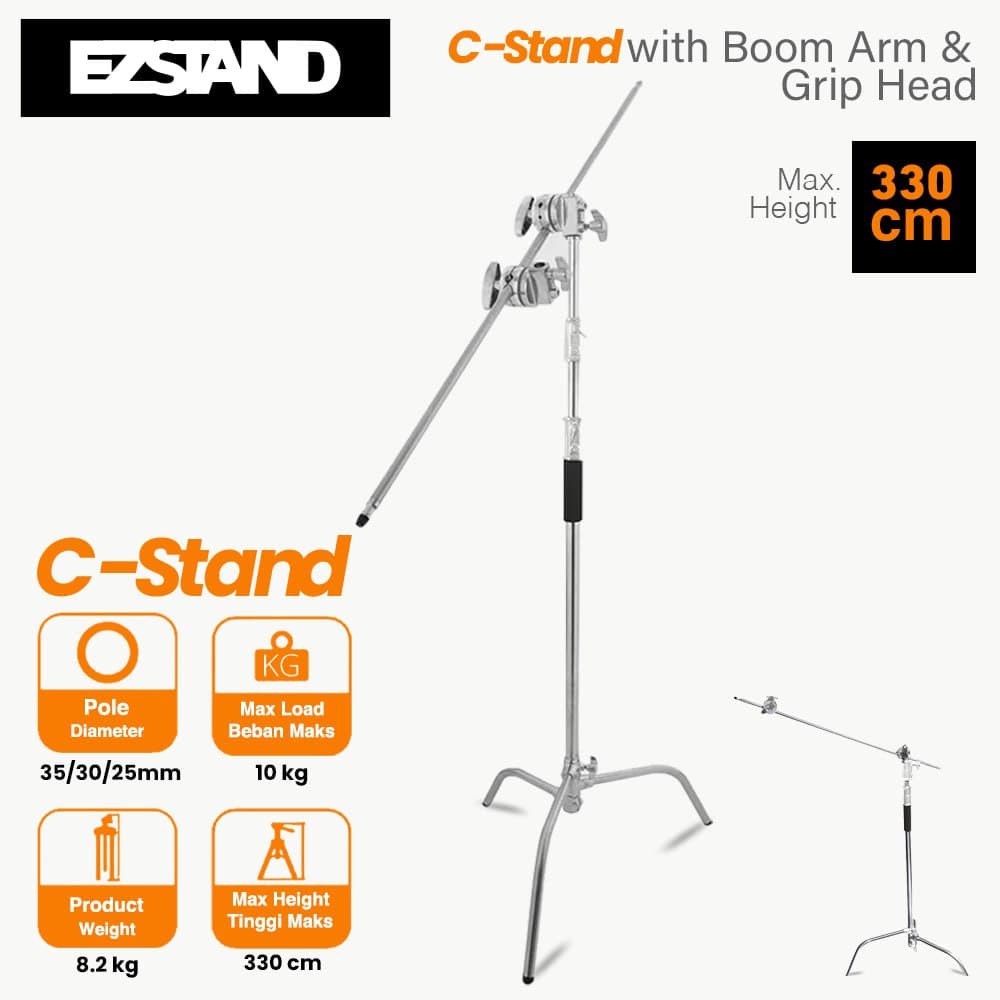 Jual EZ Stand C Light Stand Tripod Studio 130 cm with Extension Arm for Studio Lighting | Shopee ...