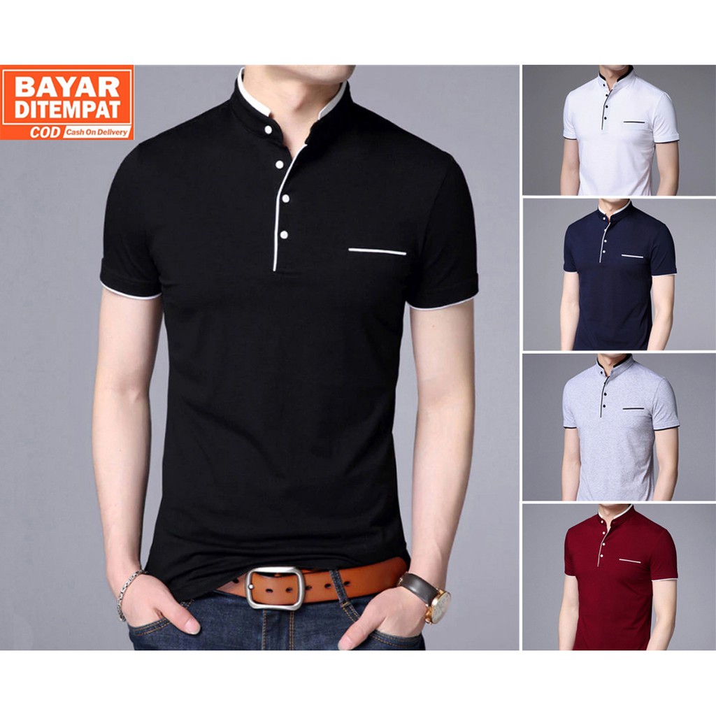 Jual Kaos Pria Dyrgo Hitam Polos Kerah Polo Shirt Shanghai Mandarin ...