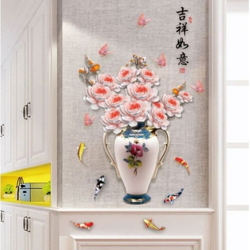 Jual Stiker Dinding Vas Bunga Vase Flowers & Fish Wallstiker Wallsticker Wallpaper Sticker Kamar ...