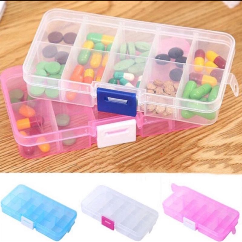 Jual D181 S2003 Kotak obat 10 sekat Tempat penyimpanan tablet manik ...