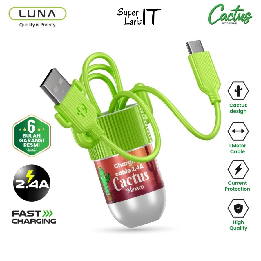 Jual Cable Data Charge 2,4A Fast Charging Micro USB PVC Model Cactus ...