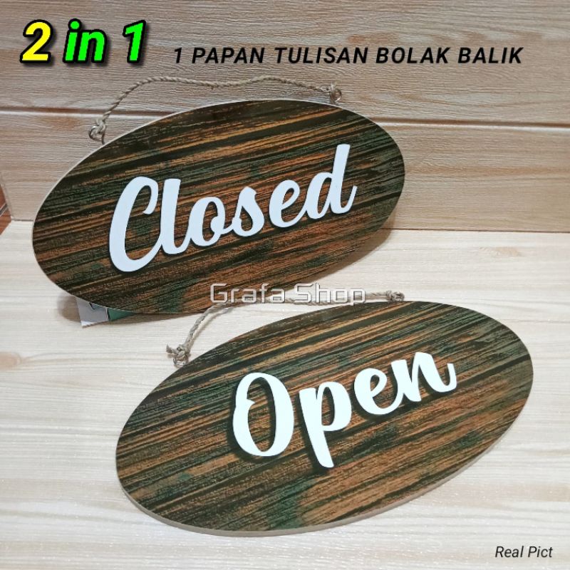 Jual Sign Board Papan Tulisan OPEN CLOSE Oval Vintage Motif Kayu ...