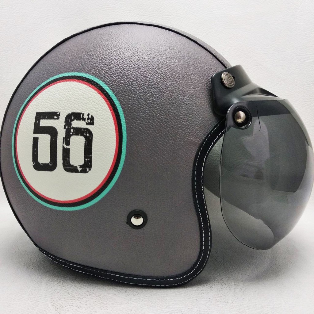 Jual Helm Retro Bogo Kulit Motif Logo 56 Dark Grey Klasik Kaca Bubble ...