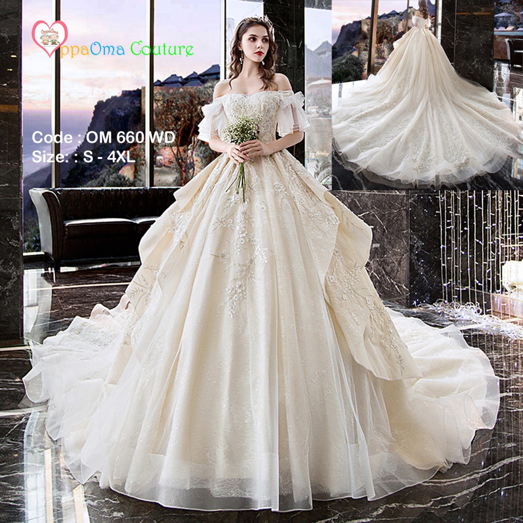 Jual Gaun pengantin ekor model putri kerajaan eropa mewah OM 660 WD ...