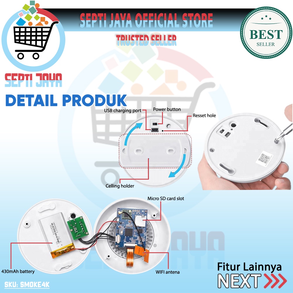 Jual Kamera Smoke Detector Ip Camera HD 4K Kamera Mini Wifi Nirkabel ...
