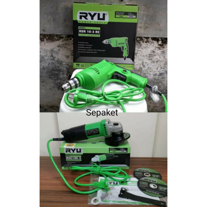 Jual PAKET MESIN BOR RYU 10MM DAN GERINDA RYU 4 INCH | Shopee Indonesia