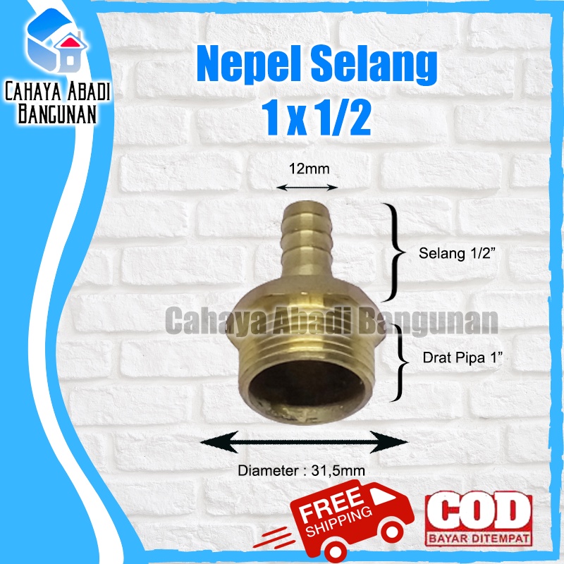 Jual Nepel Selang 1 X 1/2 Inch Drat Luar Kuningan Sambungan Hose ...