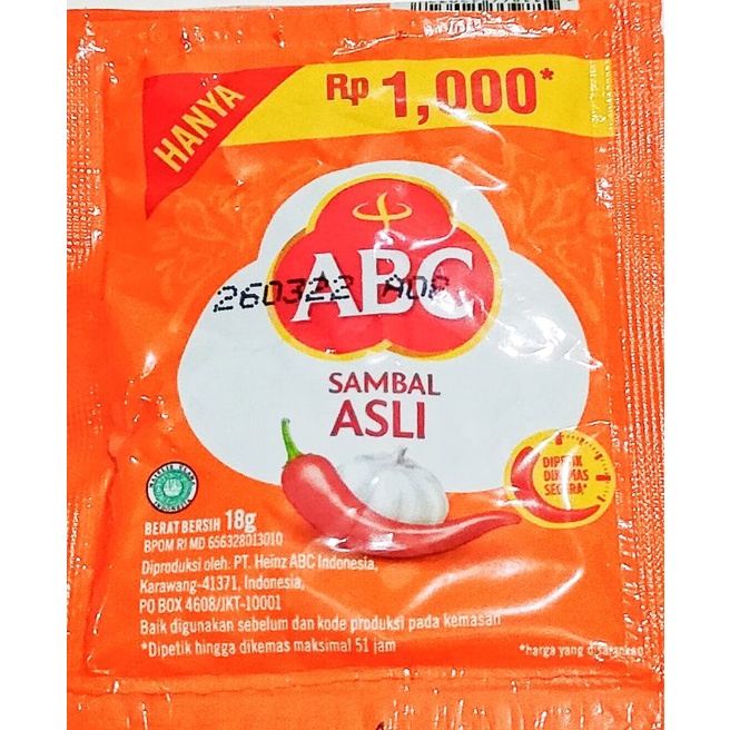 Jual Saos Sambal ABC Sachet 1 Pack Isi 10 sachet Sambel Asli Sambal ...