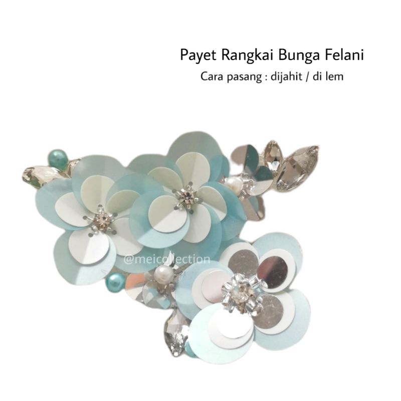 Jual payet rangkai bunga mutiara 3D APBR Felani set light blue | kebaya ...