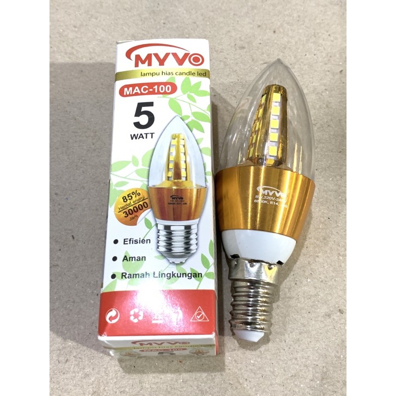 Jual BOLA LAMPU HIAS CANDLE LED E14 5WATT KUNING PUTIH MYVO MAC 100 | Shopee Indonesia