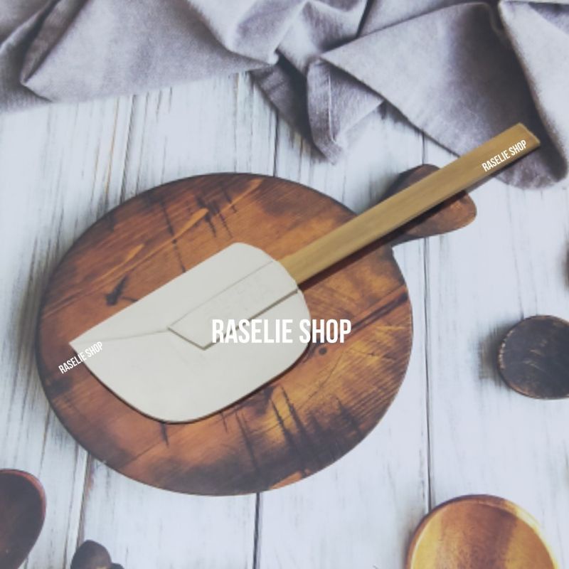 Jual Spatula Solet Sodet Karet ukuran KECIL BESAR Gagang Kayu Bambu ...