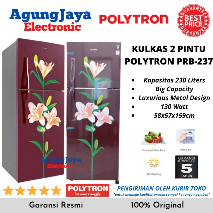 Jual KULKAS POLYTRON PRB-237 230 LITERS LEMARI ES 2 PINTU BELLEZA ...