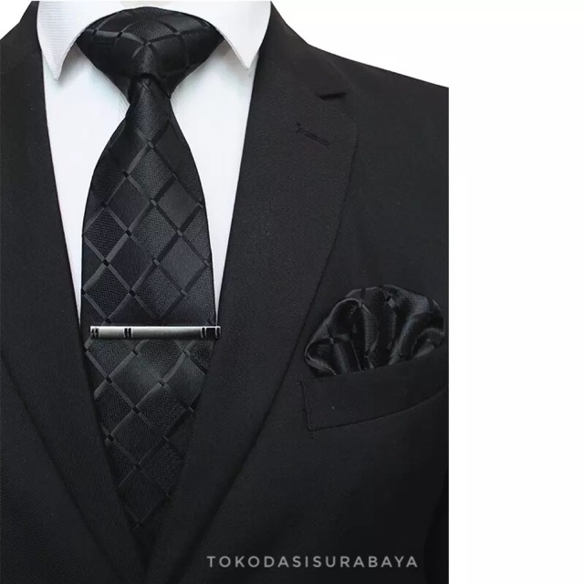 Jual Gift set motif square hitam black isi dasi panjang long tie ...