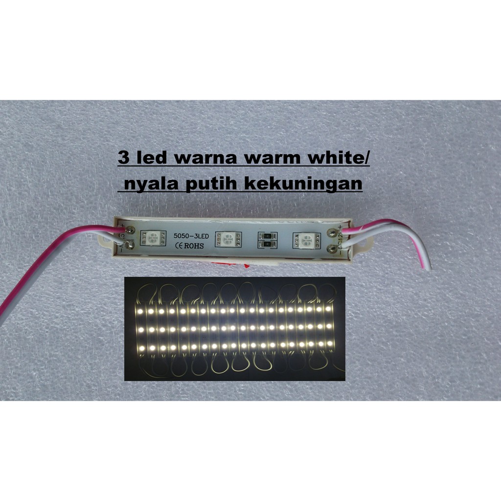 Jual Lampu LED Strip 3 Mata SMD 5050 WATERPROOF 12V IP65 Warna Warm ...