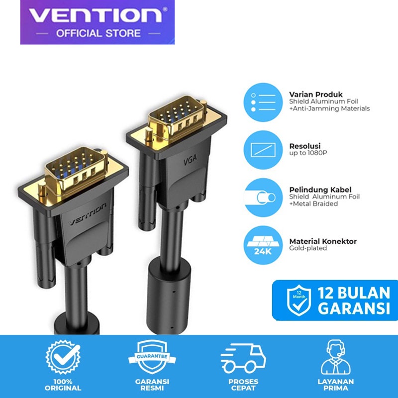 Jual Vention Kabel VGA Male to Male 1080p for PC LCD Projector | Shopee ...