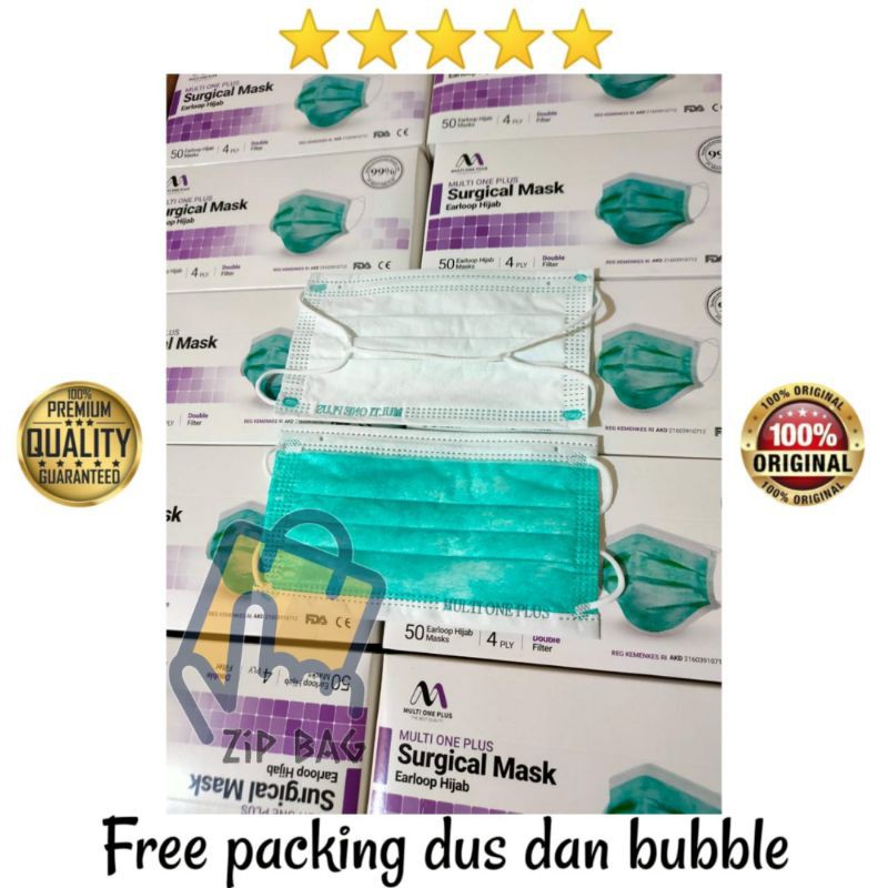 Jual Masker Surgical Multi One Plus 4 ply earloop hijab isi 50pcs ...