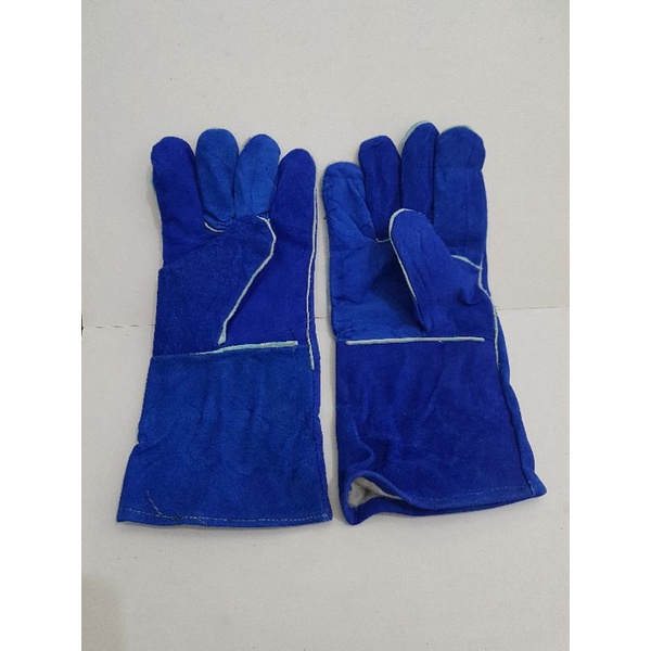 Jual Sarung Tangan Las Kulit 14" / 16" warna Biru welding gloves ...