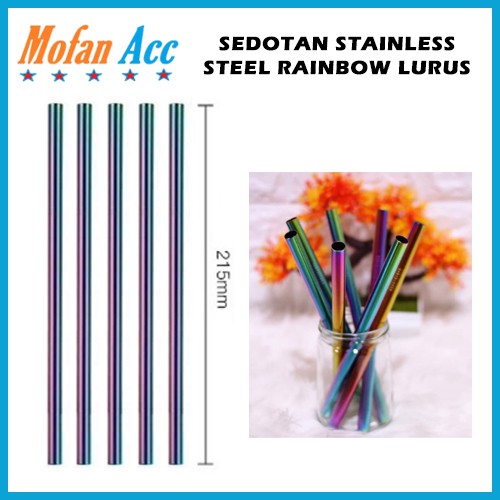Jual Sedotan Stainless Lurus Rainbow Straight Straw Warna Pelangi ...