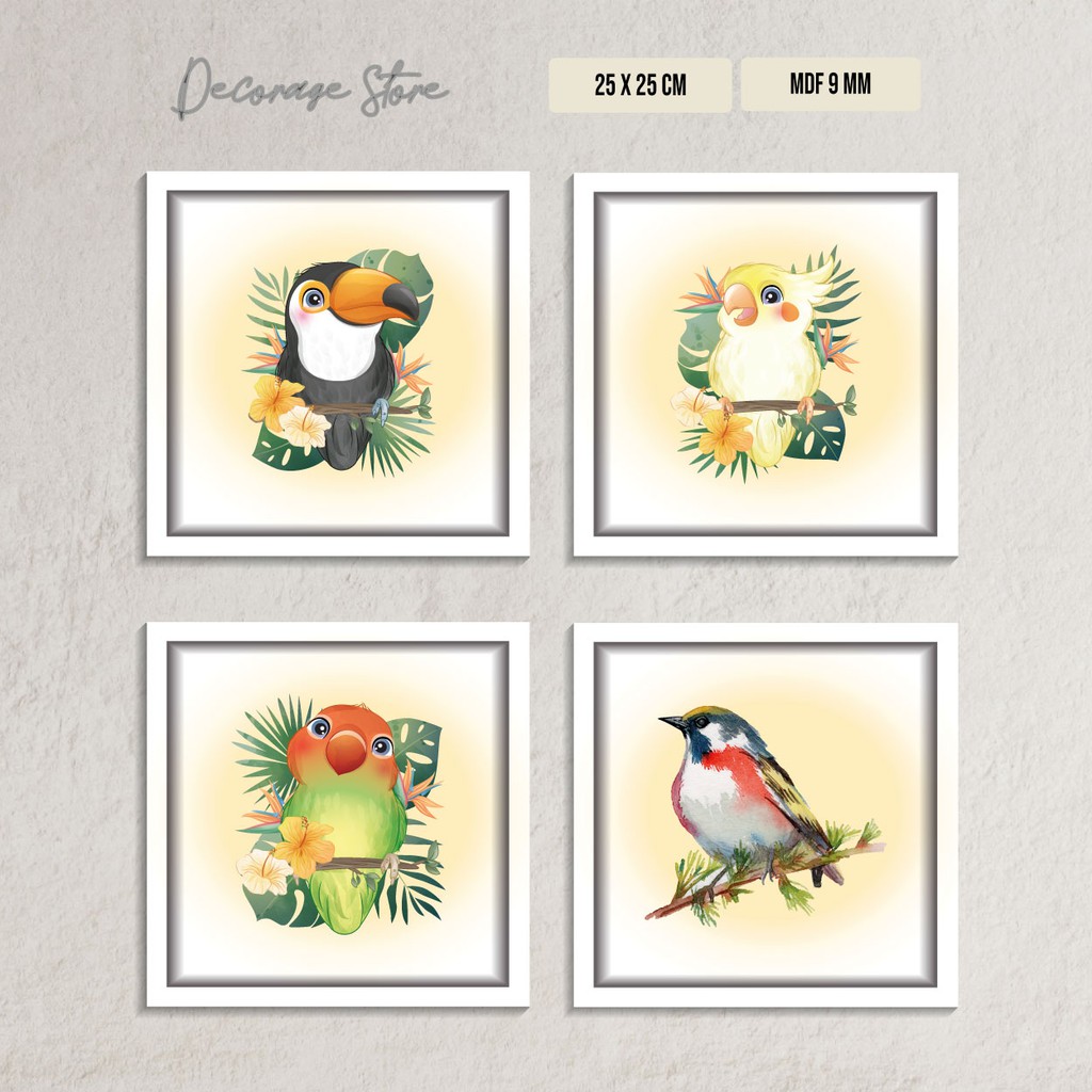Jual Hiasan Dinding Burung / Poster Semi Lukisan Burung Ukuran 25x25CM ...