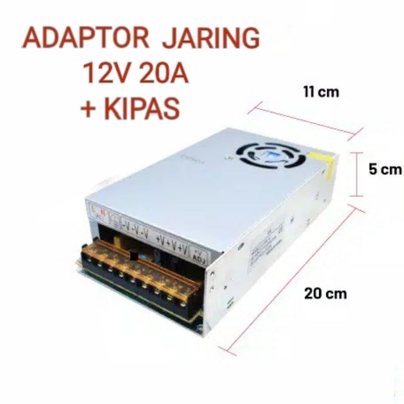 Jual Power supply adaptor Jaring DC 12V 20A murni + KIPAS untuk Kamera ...
