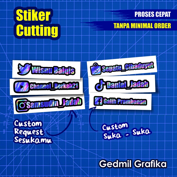 Jual Stiker Cutting Custom Medsos Variasi Nama Logo Hologram Facebook ...
