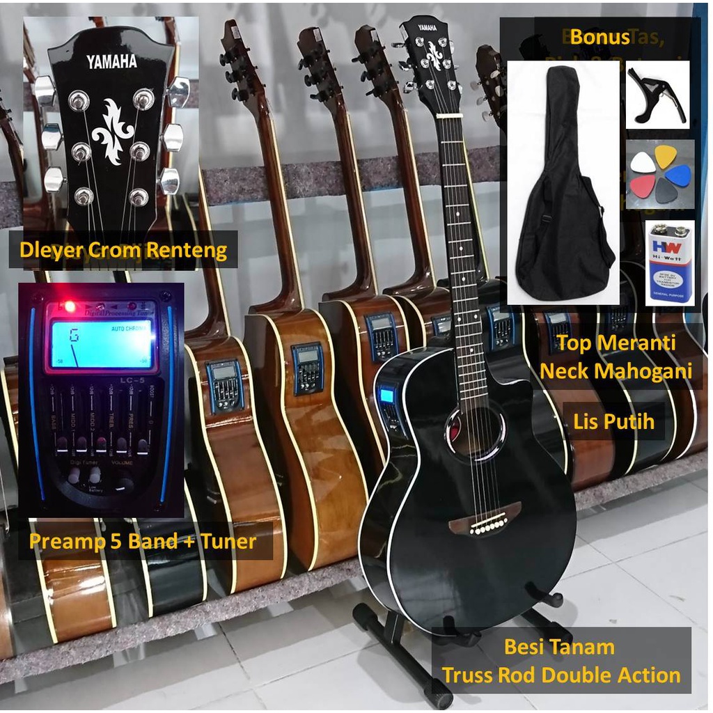 Jual Gitar akustik dan gitar akustik elektrik listrik murah preamp LC-5 digital tuner tanam besi ...