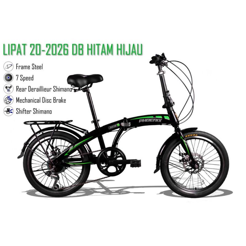 Jual Sepeda Lipat 20 Phoenix 2026 DB Cakram 7 Speed Bagasi Murah / Folding 20 Phoenix 2026 DB 7 ...