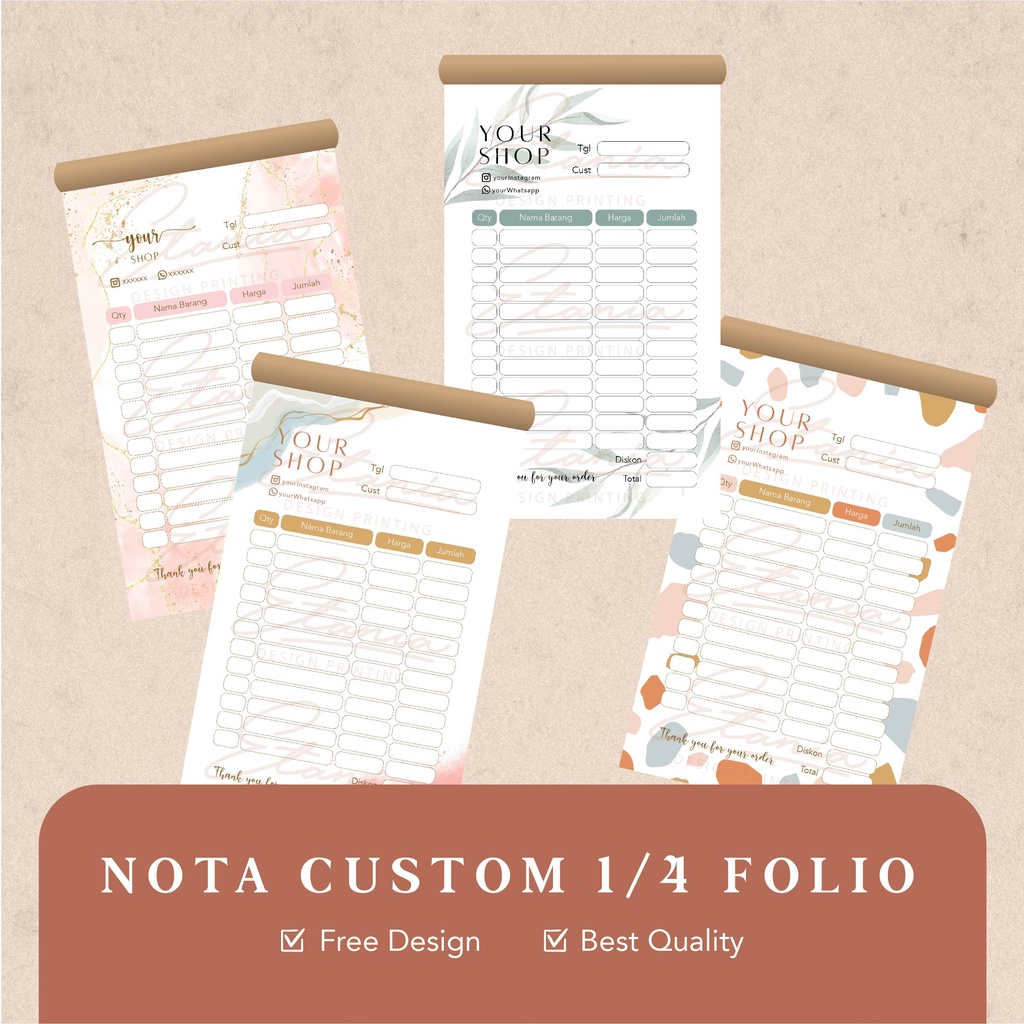 Jual Nota custom berwarna 1/4 folio nota fullcolor nota olshop nota ...