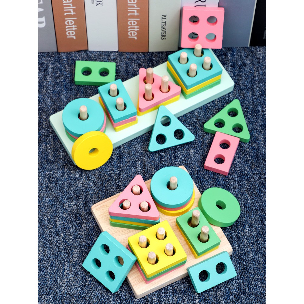 Jual Geometri Stacking Puzzle Mainan Balok Kayu edukasi Anak ukuran ...