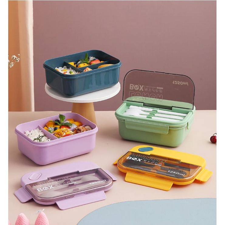 Jual Lunch Box Kotak Makan Beautiful Life Kotak Bekal Anti Tumpah Kapasitas 1250ML 3 Sekat Free ...