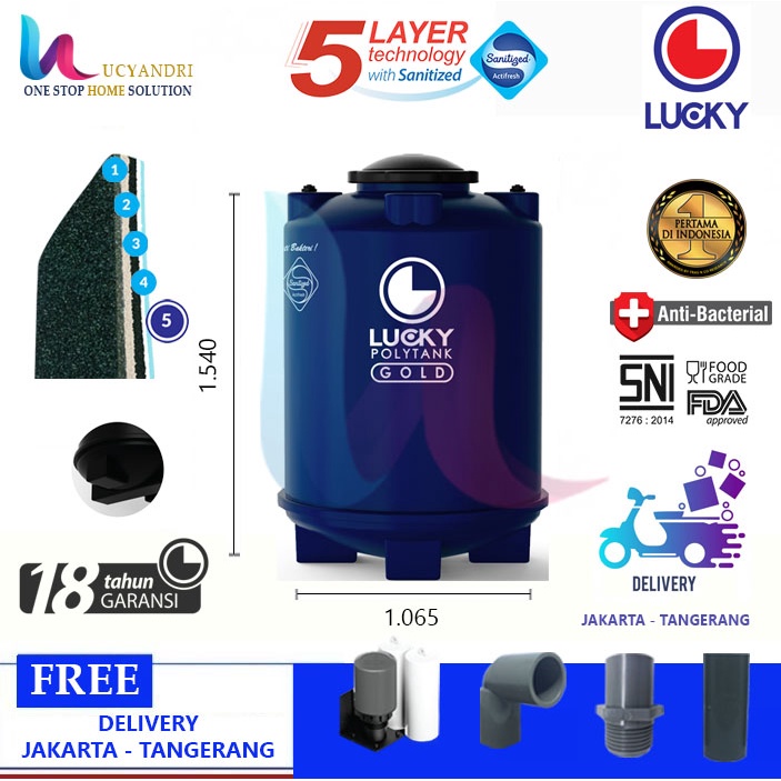Jual Tangki Air LUCKY POLYTANK TANAM ANTIBAKTERI 1250 Liter Tandon ...