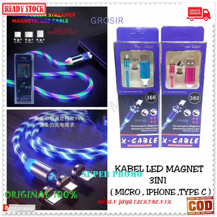 Jual J211 ORI 100% Kabel data lampu led 3A jack 3 IN 1 charger magnet ...