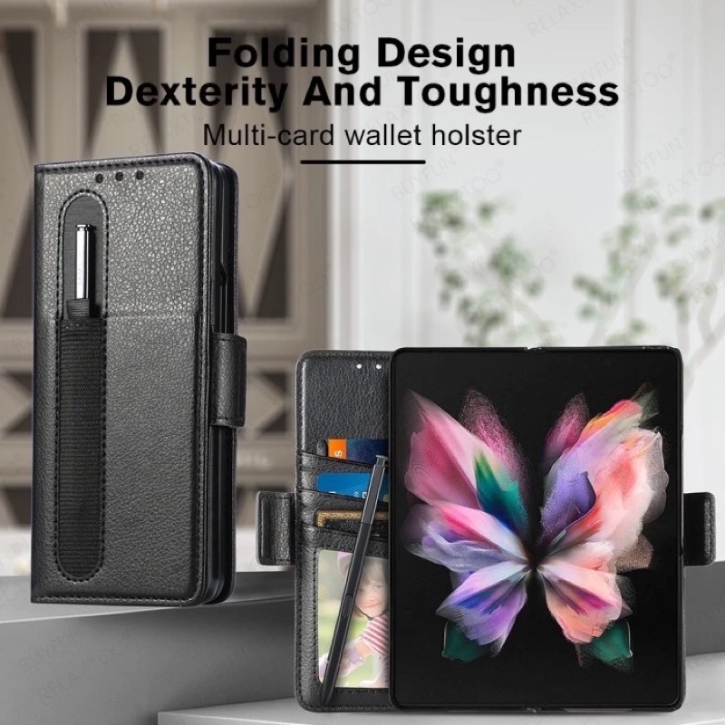 Jual Flip Case Dompet Kulit Lipat 3 Slot Kartu + Bracket Pulpen Z FOLD ...